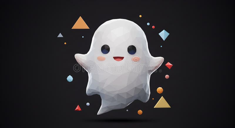 Cute Low Poly Ghost Illustration with Geometric Shapes on a Dark ...