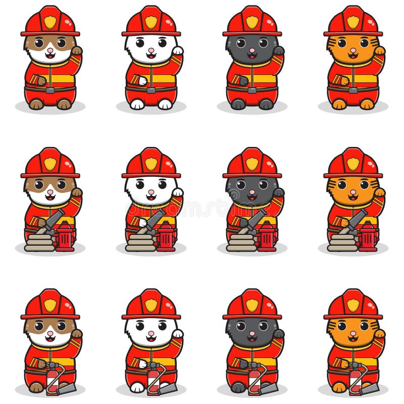 Vector Illustration of Cute Cats with Firefighter Costume Stock Vector ...