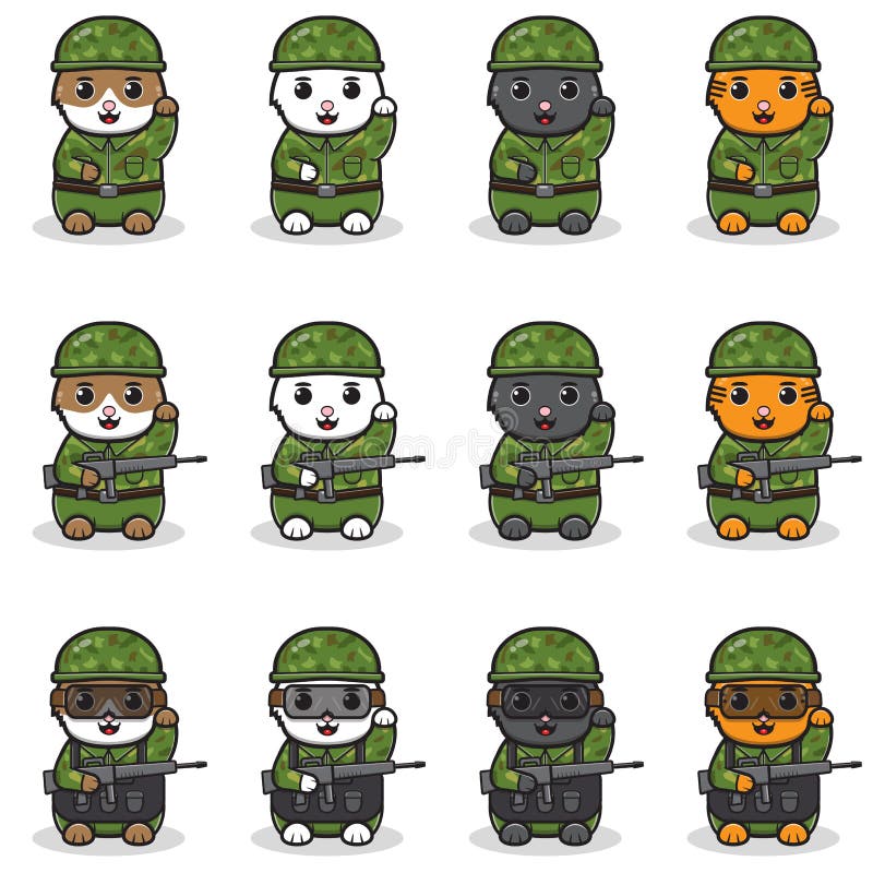 Vector Illustration of Cute Cats with Soldier Costume. Stock Vector ...