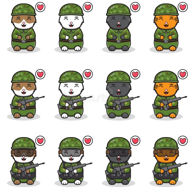Vector Illustration of Smile Cats with Soldier Costume. Stock Vector ...