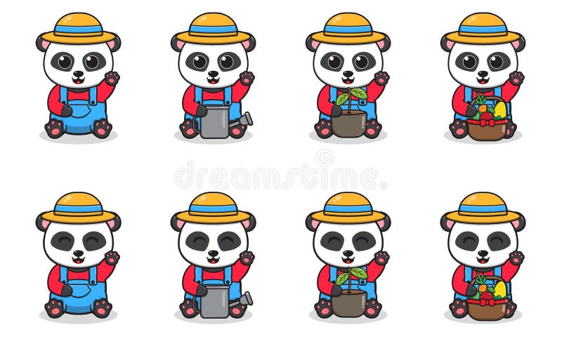 Vector Illustration of Cute Panda with Farmer Costume Stock Vector ...