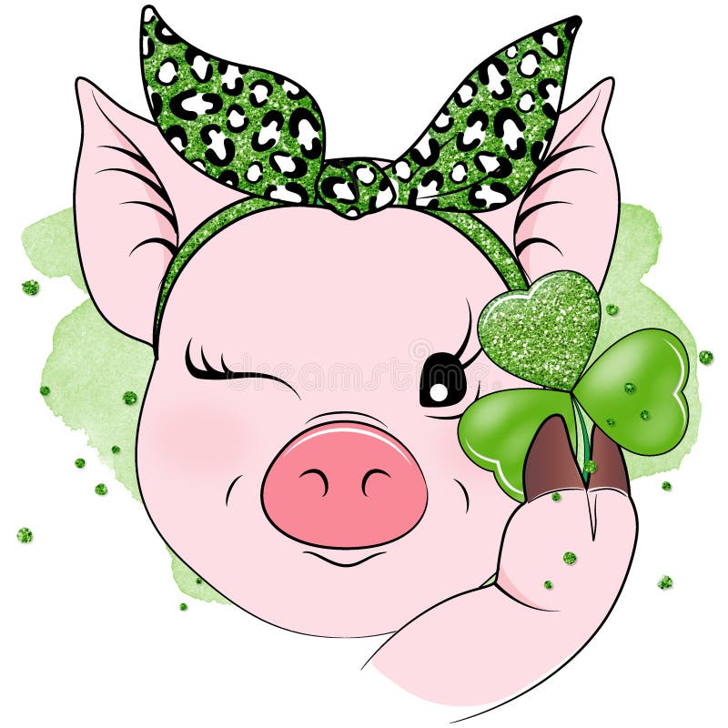 Cute Lucky Pig with Shamrock Illustration. Stock Illustration ...