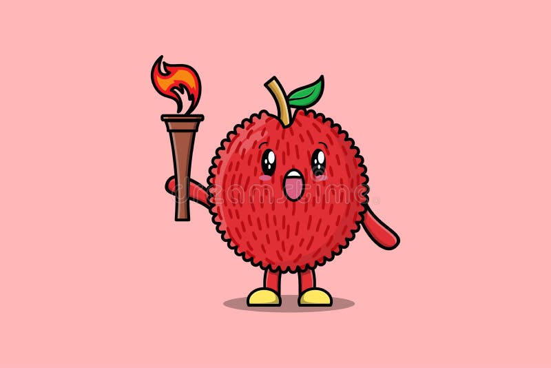 Cute Lychee Cartoon Holding Fire Torch Stock Vector - Illustration of ...