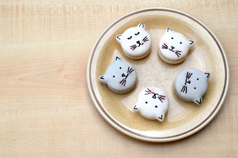 Cute Macarons in a Shape of Cats on a Plate Stock Image - Image of dessert, copy: 299724871