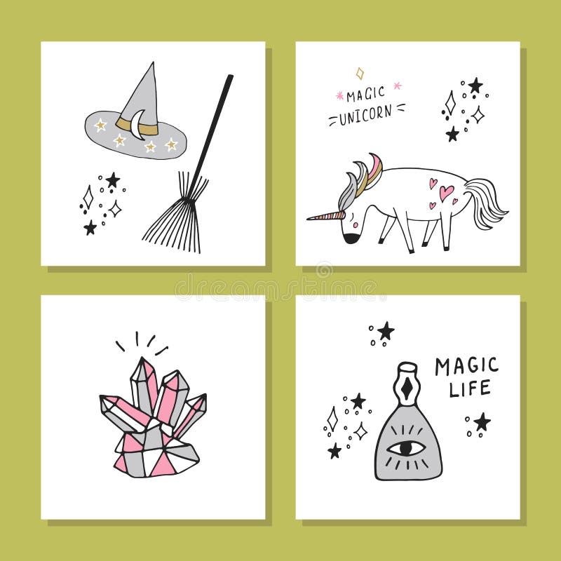 Cute Magic Collection of Handdrawn Elements Isolated on White. Vector ...