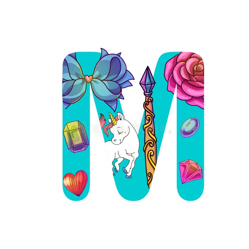 Cute magic letter M stock vector. Illustration of elementary - 110751027