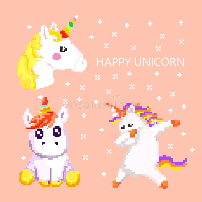 Cute Magic White Unicorn, Pixel Art. Vector Stock Vector - Illustration ... Cute Magic White Unicorn, Pixel Art. Vector Stock Vector - Illustration ...