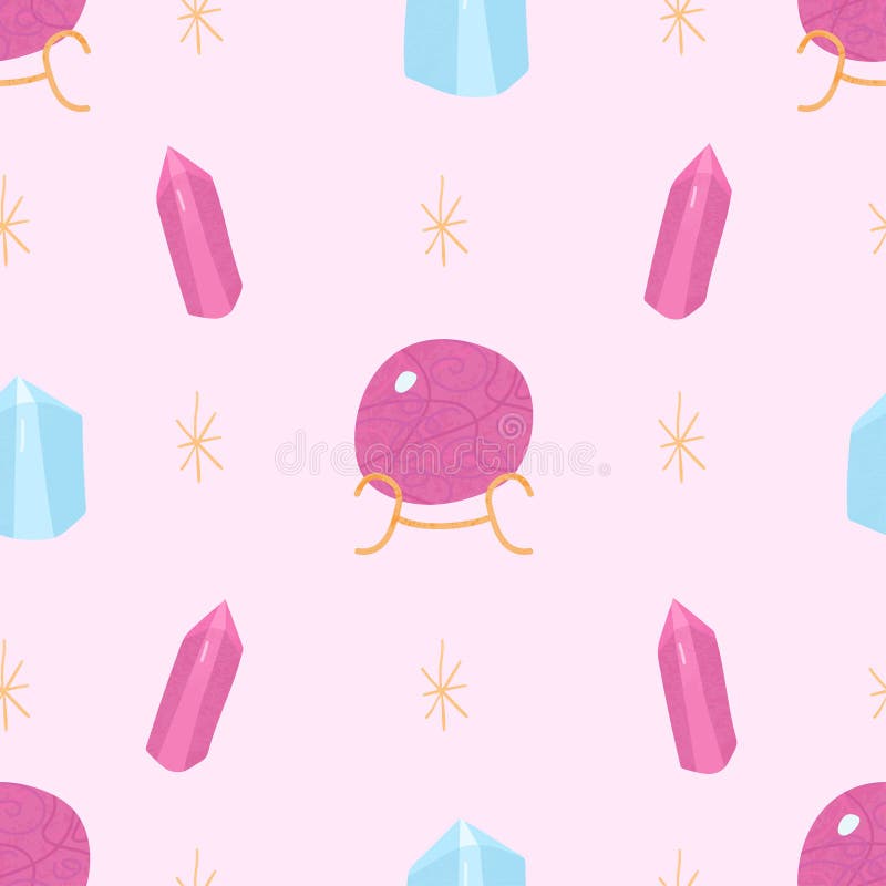 Cute Magic Seamless Pattern with Magic Balls, Crystals and Lights ...