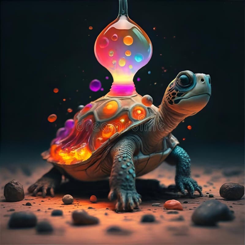A Cute Magical Turtle Infused with the Essence of a Neon Lava Stock ...