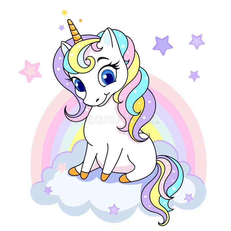 Cute Magical Unicorn on the Cloud Vector Illustration Stock Illustration - Illustration of ...