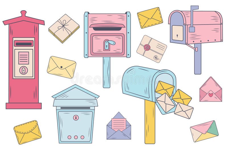 Cute Mailbox and Envelope Set. Vector Illustration Stock Vector ...