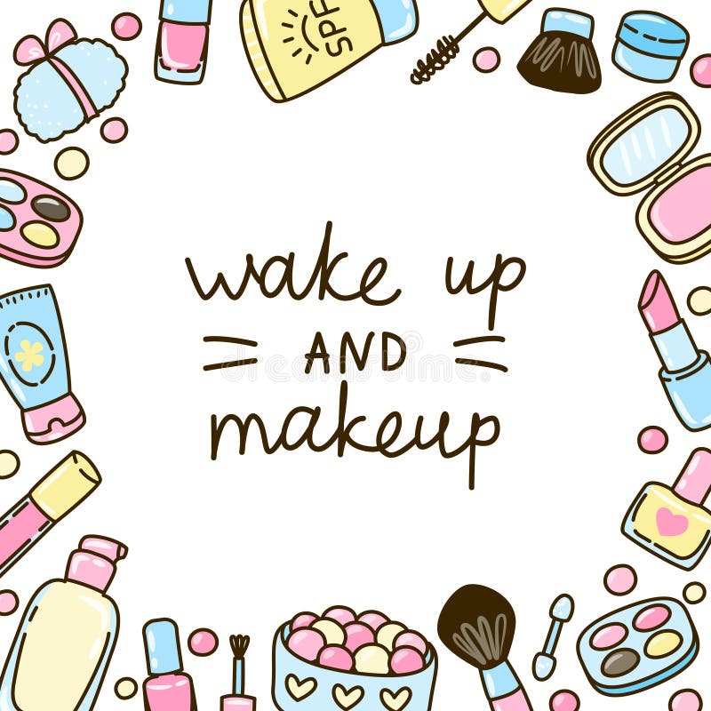 Cute Makeup Border with Cosmetics Elements Stock Vector - Illustration ...
