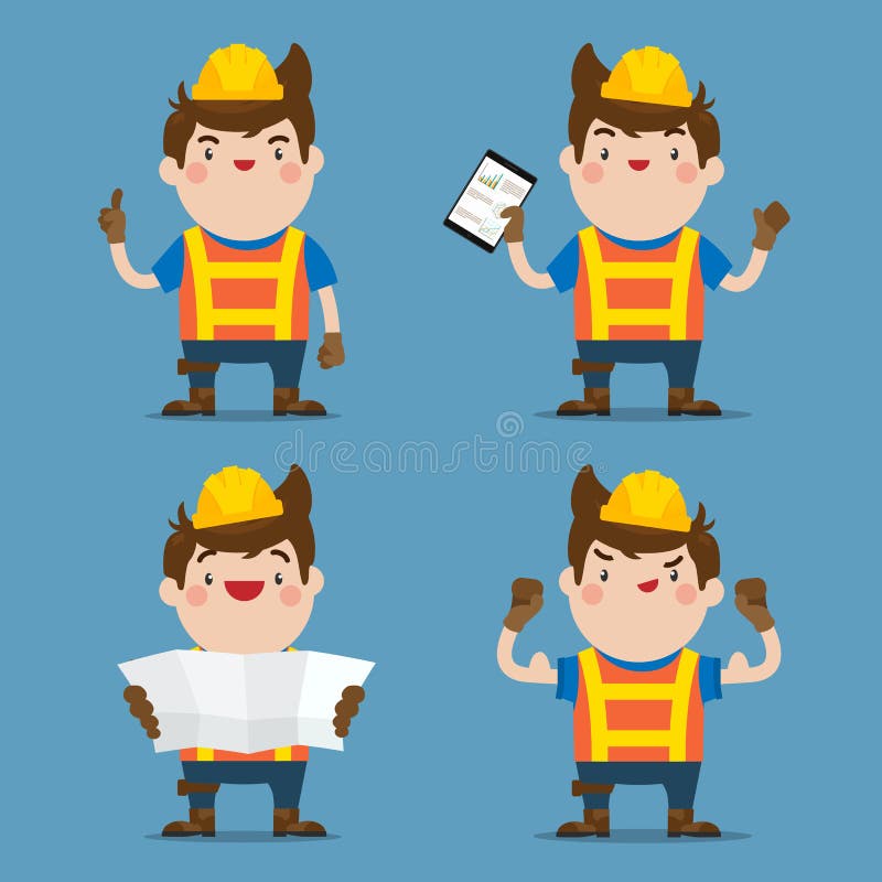 Cute Male Construction Worker 4 Action Set. Stock Illustration ...