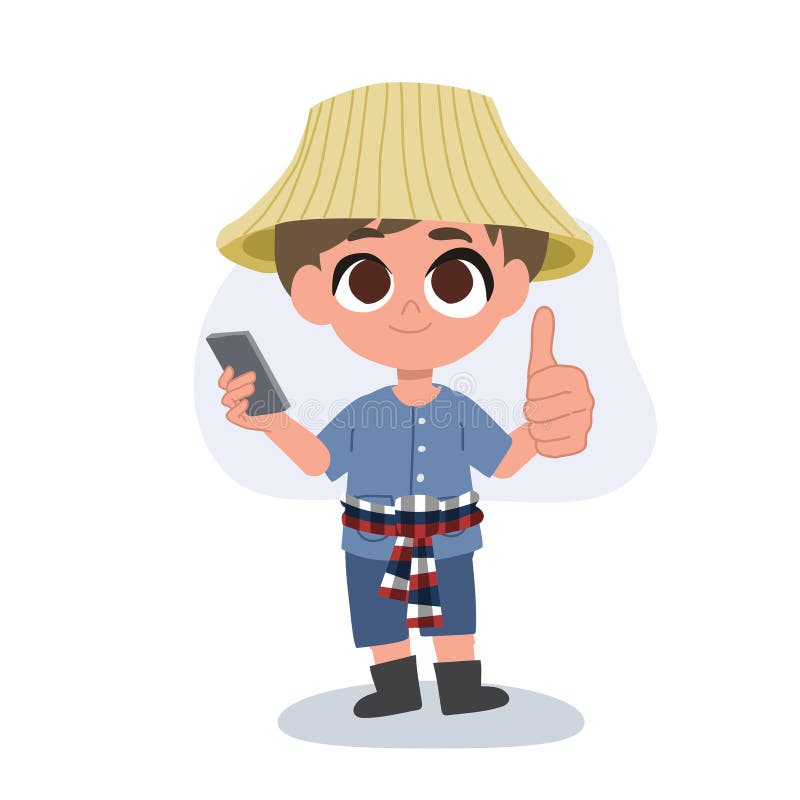 Cute Male Farmer Cartoon with Smartphone Stock Photo - Image of farm ...