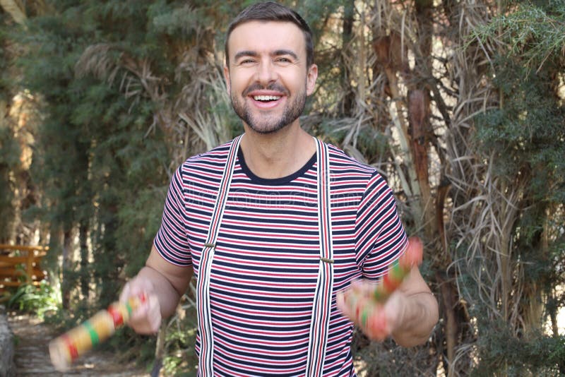 Cute Male Juggler Practicing Outdoors Stock Photo - Image of attraction ...