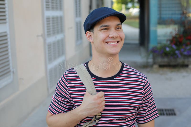 Cute Male Student with Books and Backpack Stock Photo - Image of male ...