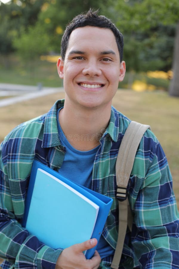 Cute Male Student with Books and Backpack Stock Image - Image of ...