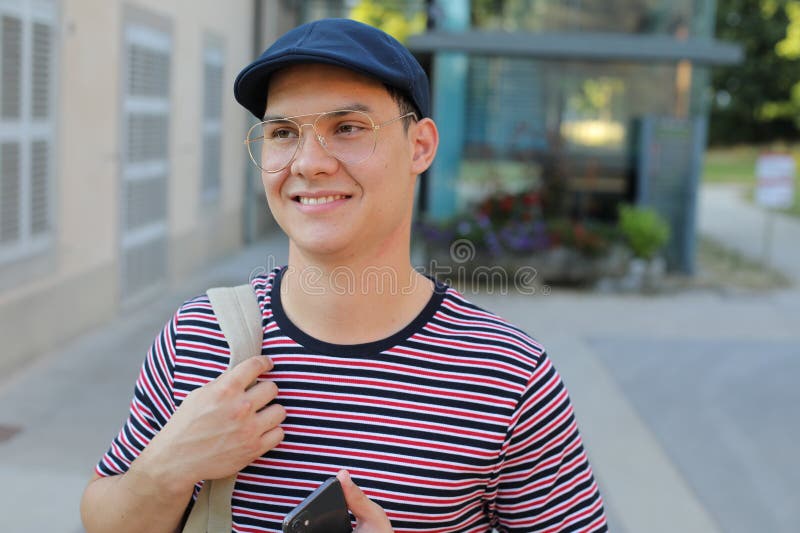 Cute Male Student with His Backpack Stock Photo - Image of person ...
