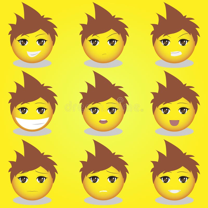 Cute Man Anime Emoticons Set-01 Stock Vector - Illustration of cute ...