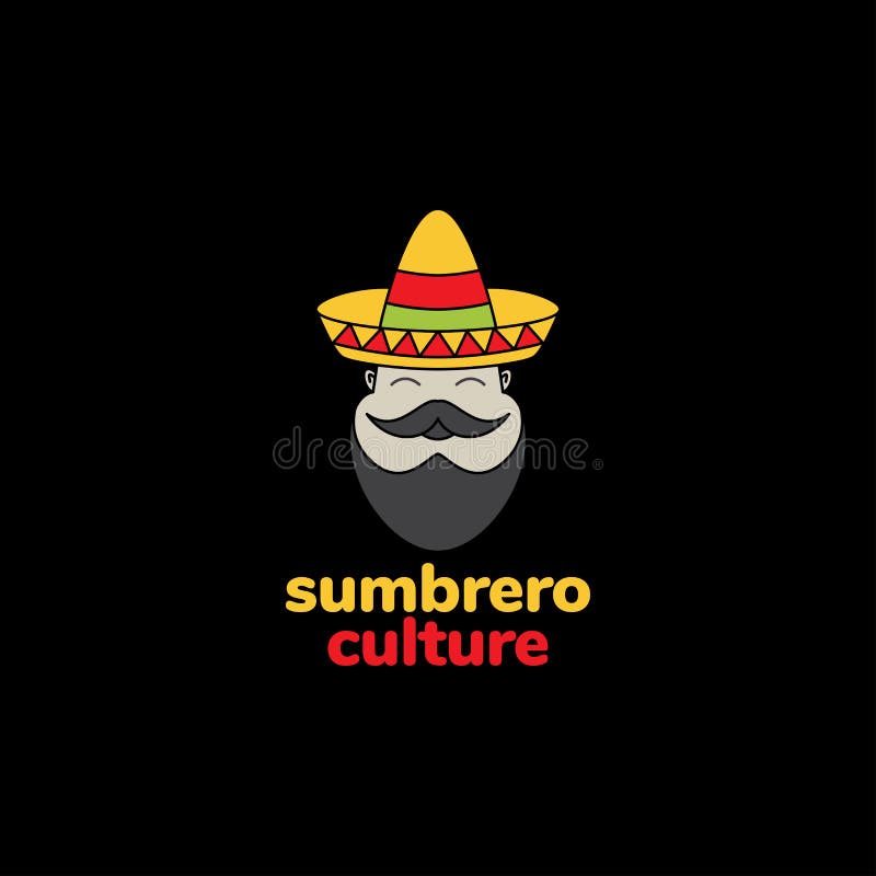 Cute Man Bearded with Sombrero Logo Design Stock Vector - Illustration ...