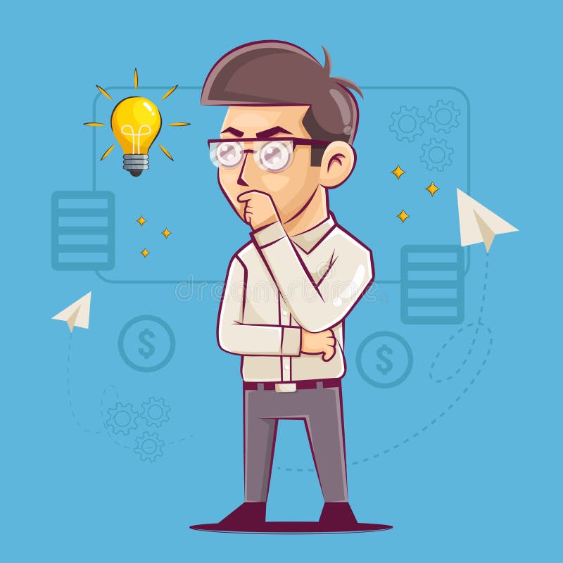 Cute Man Cartoon Character Was Thinking Vector Illustration Stock ...