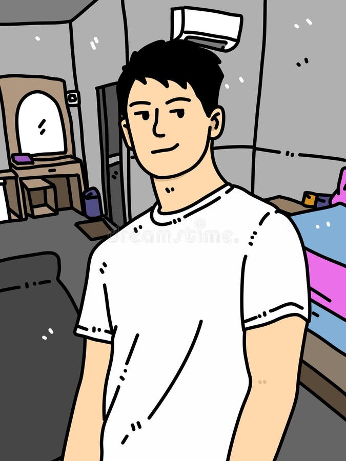 Cute Man Cartoon in the Room Stock Illustration - Illustration of body ...