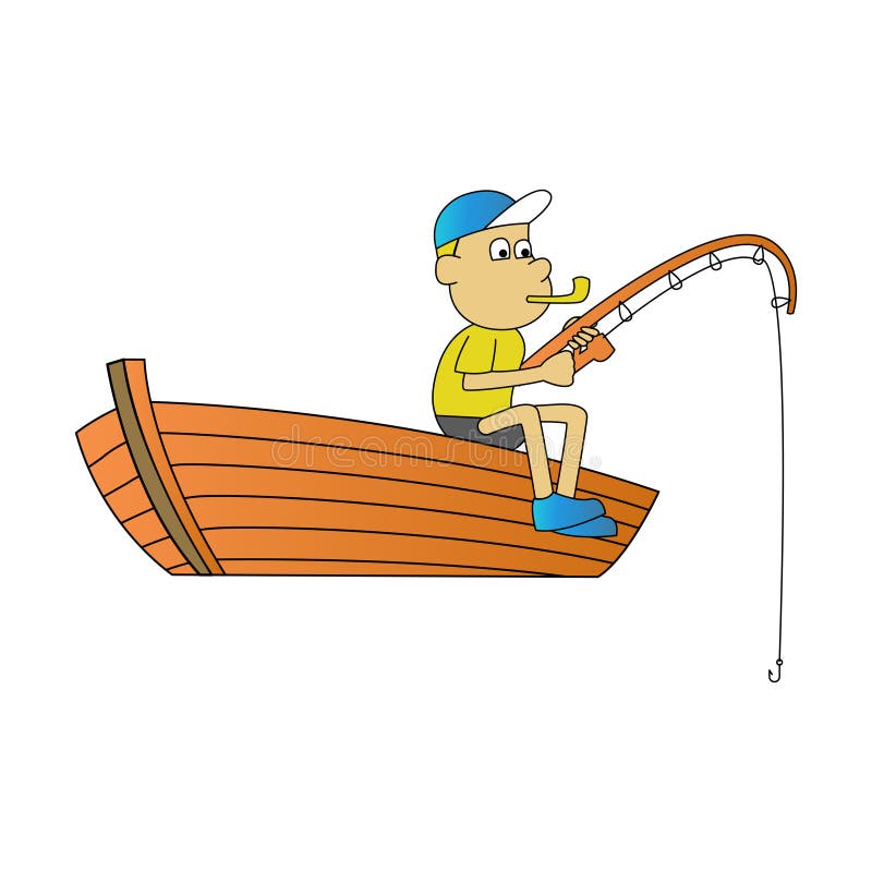 Cute of Man Fishing on Cartoon Version Stock Vector - Illustration of ...
