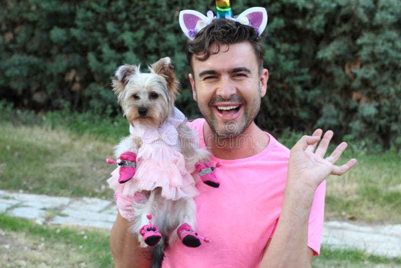 Cute Man and His Pet Celebrating Diversity Stock Image - Image of dogs ...