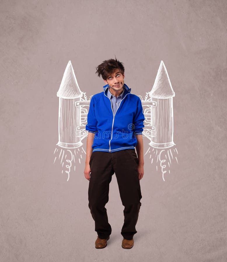Cute Man with Jet Pack Rocket Drawing Illustration Stock Illustration ...