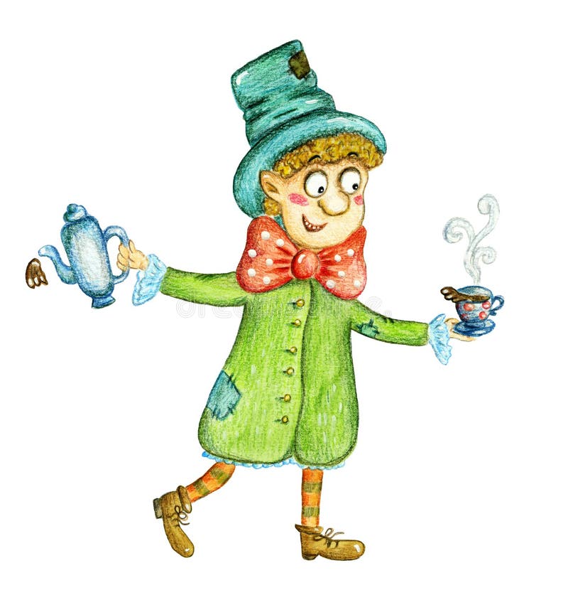 Cute Man with Tea Cup and Kettle Watercolor Illustration Stock ...
