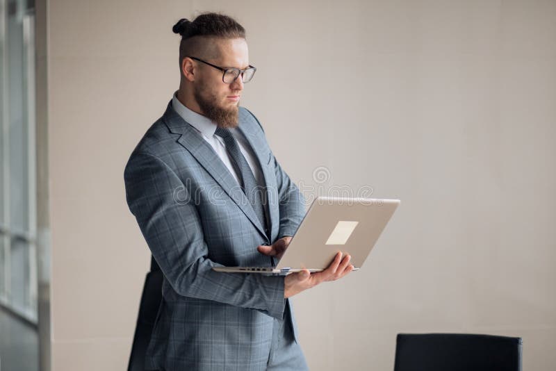 Cute Manager Using Computer at Workplace Stock Image - Image of alone ...