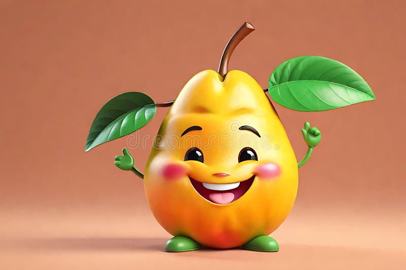A Cute Mango As a 3D Rendered Character Smiling Over Solid Color ...