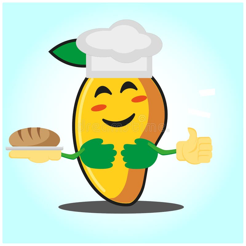 Cute Mango Baker Cartoon Face Character with Hat and Bread Image Design ...