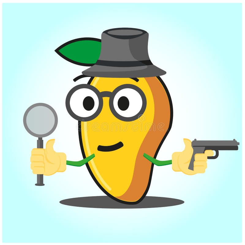 Cute Mango Detective Face Cartoon Character Image Design Stock ...