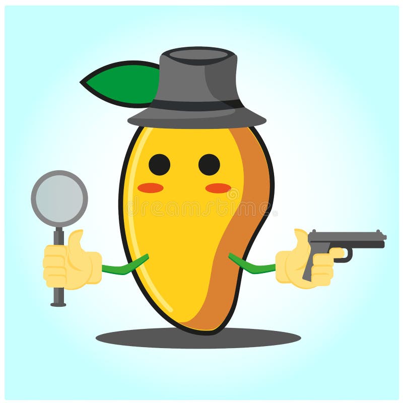 Cute Mango Detective Face Cartoon Character Image Design Stock ...