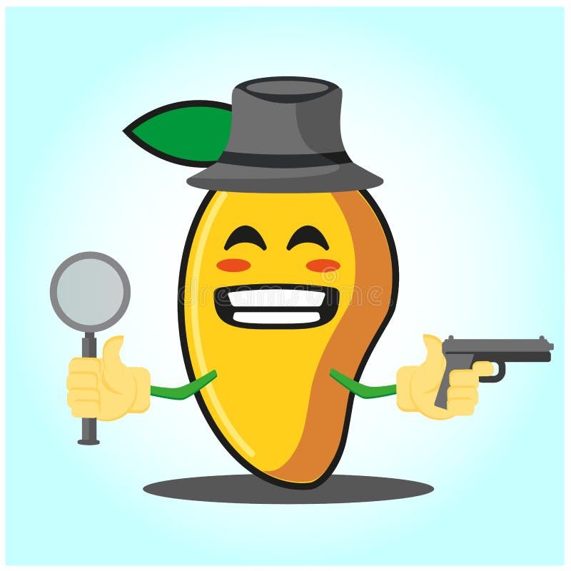 Cute Mango Detective Face Cartoon Character Image Design Stock ...