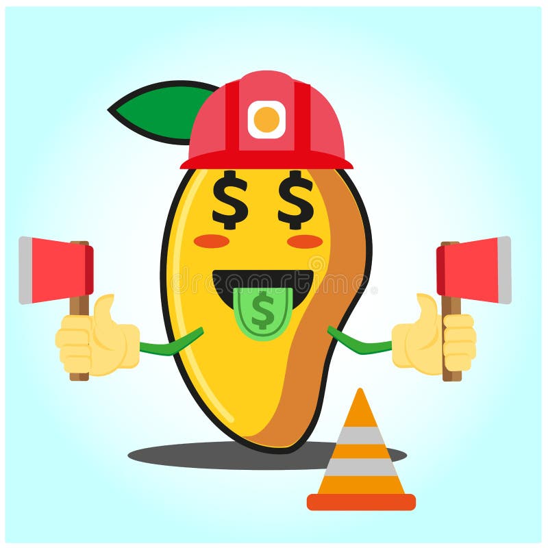 Cute Mango Fire Fighter Cartoon Face Character Holding Axes Design ...