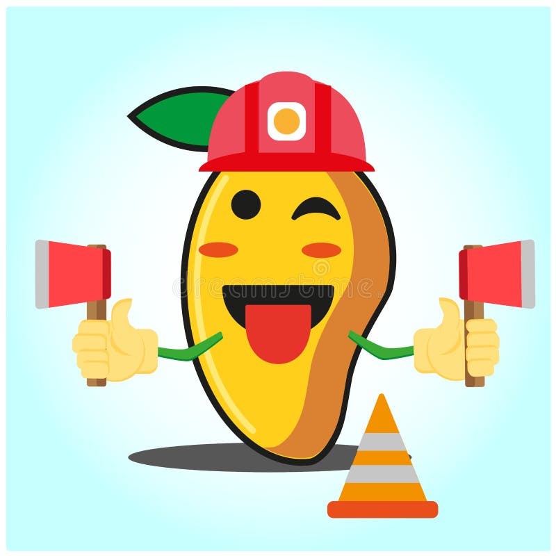 Cute Mango Fire Fighter Cartoon Face Character Holding Axes Design ...