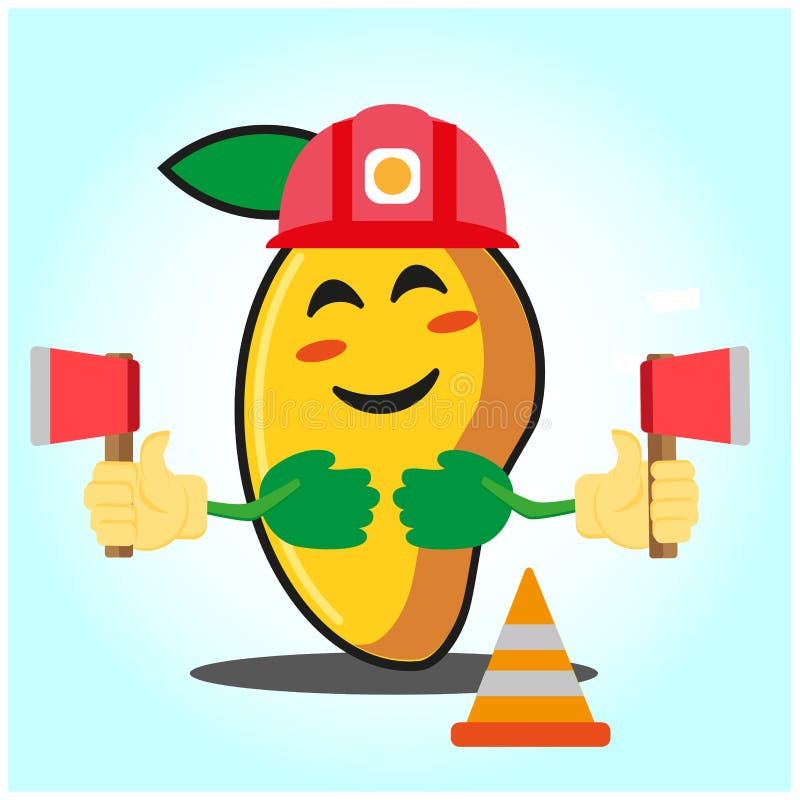 Cute Mango Fire Fighter Cartoon Face Character Holding Axes Design ...