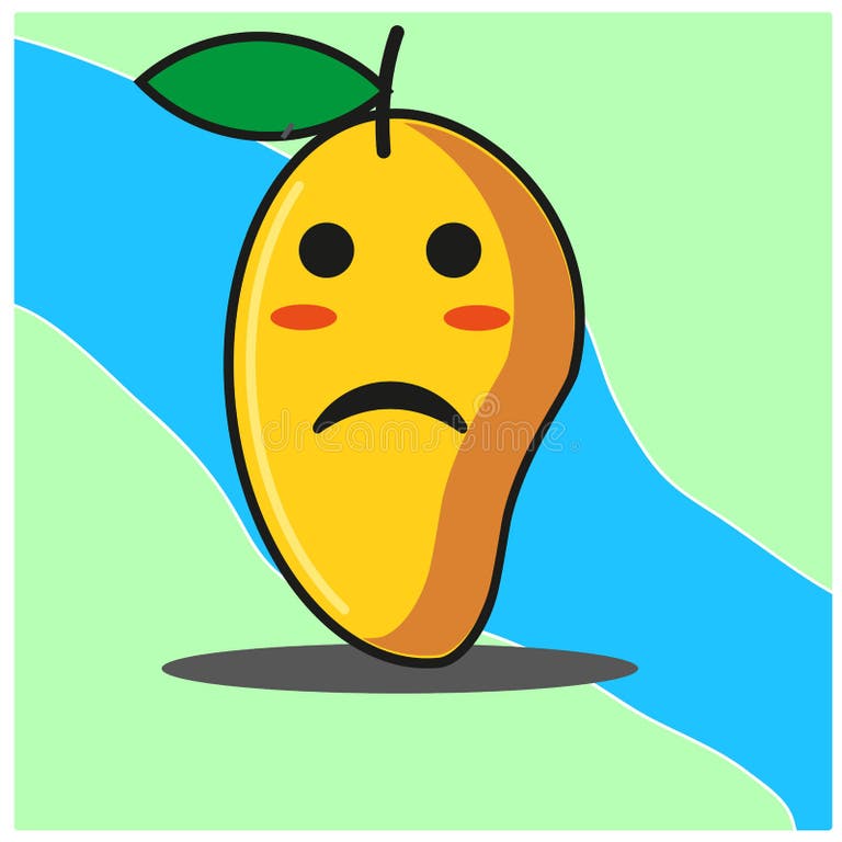 Sad Cute Mango Fruit Cartoon Face Mascot Character Vector Design Stock ...