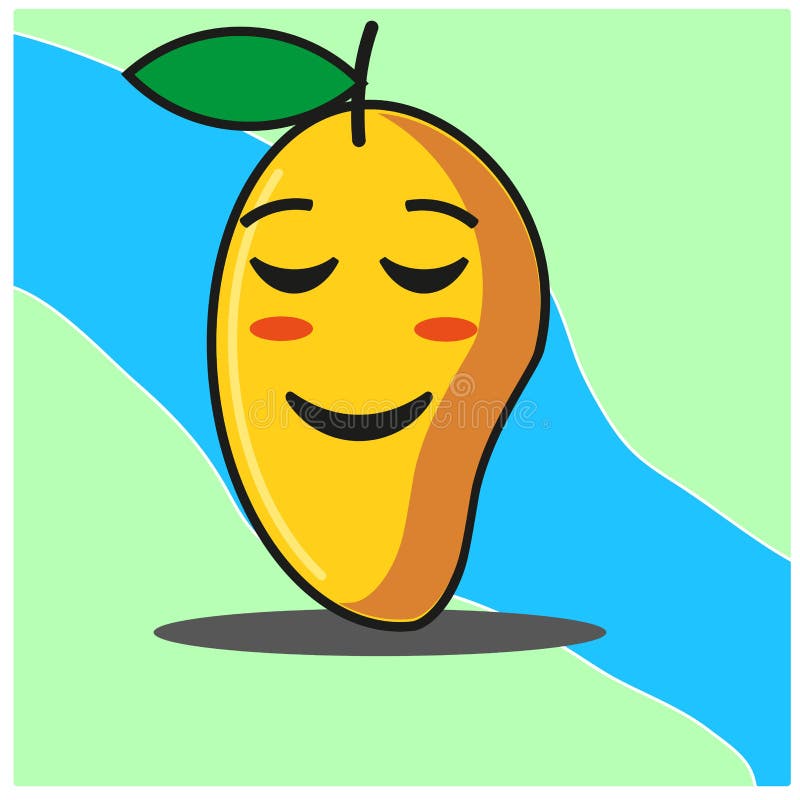 Relieved Cute Mango Fruit Cartoon Face Mascot Character Vector Design ...