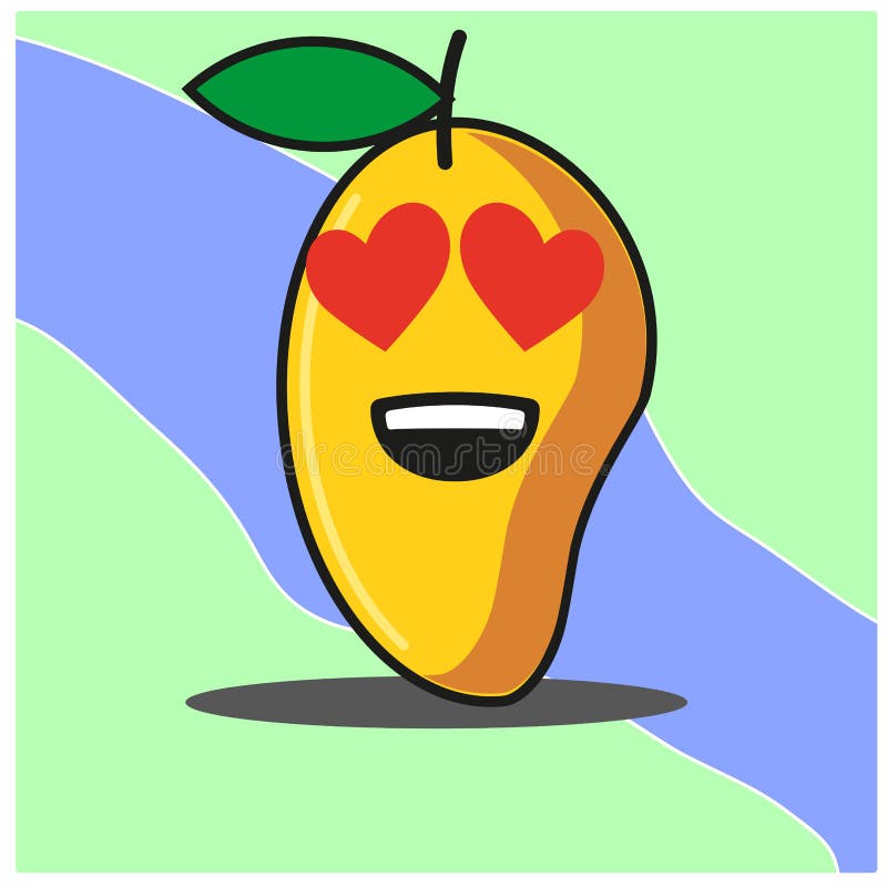 Cute Mango Fruit Cartoon Kissing Heart Face Mascot Character Vector ...