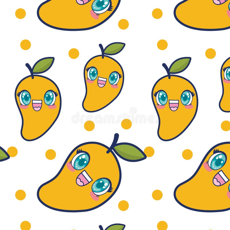 Cute Mango Fruit Kawaii Pattern Stock Illustration - Illustration of ...