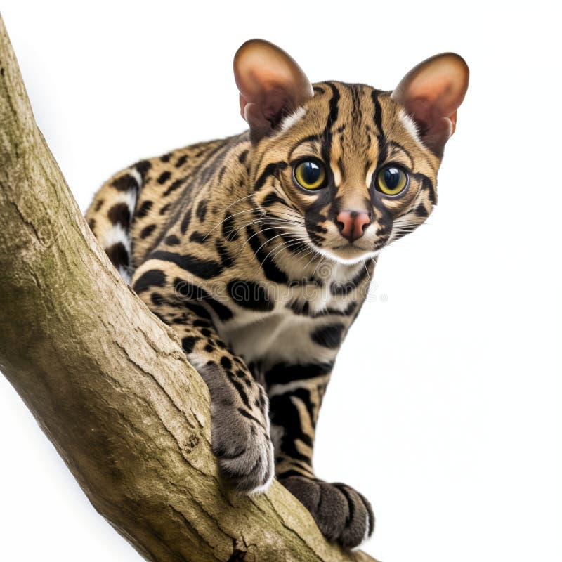 Cute Margay Cat Sitting on Tree Branch Stock Illustration ...