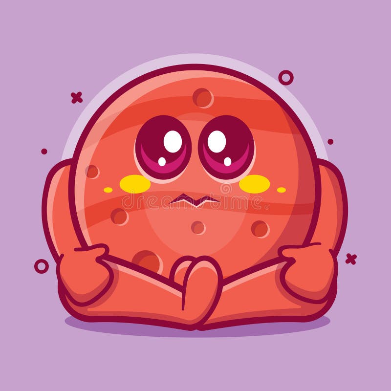 Cute Mars Planet Character Mascot with Sad Expression Isolated Cartoon ...