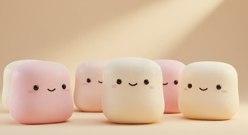 Cute Marshmallow Characters: a Delightful Pastel 3D Render Stock ...
