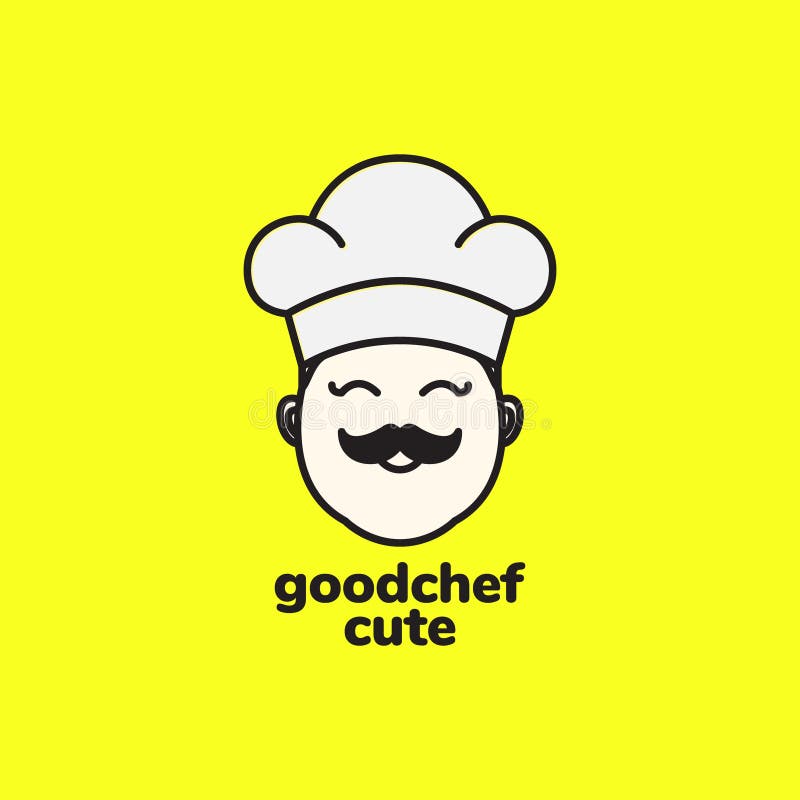 Cute Mascot Smile Chef Hat White Mustache Cartoon Logo Design Vector ...