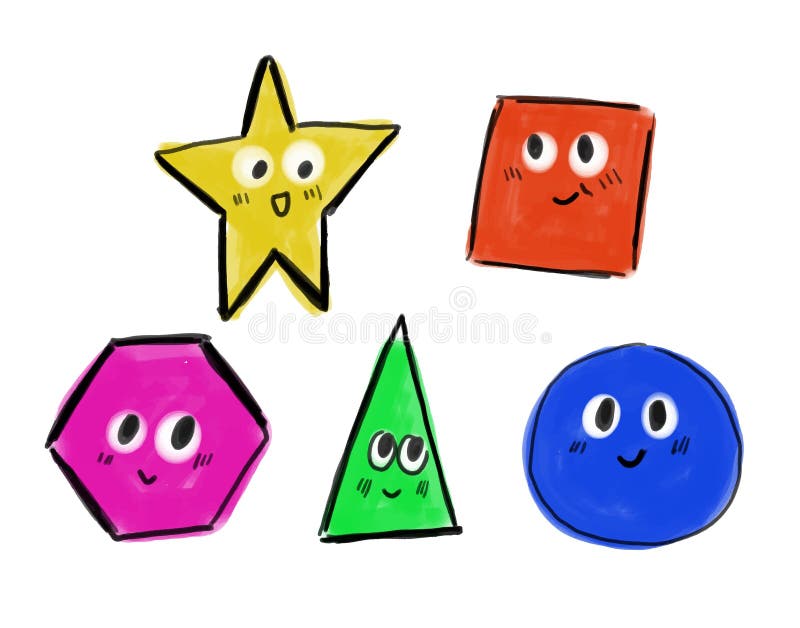 Cute Math Figures, Geometric Shapes Characters with Faces. Abstract ...