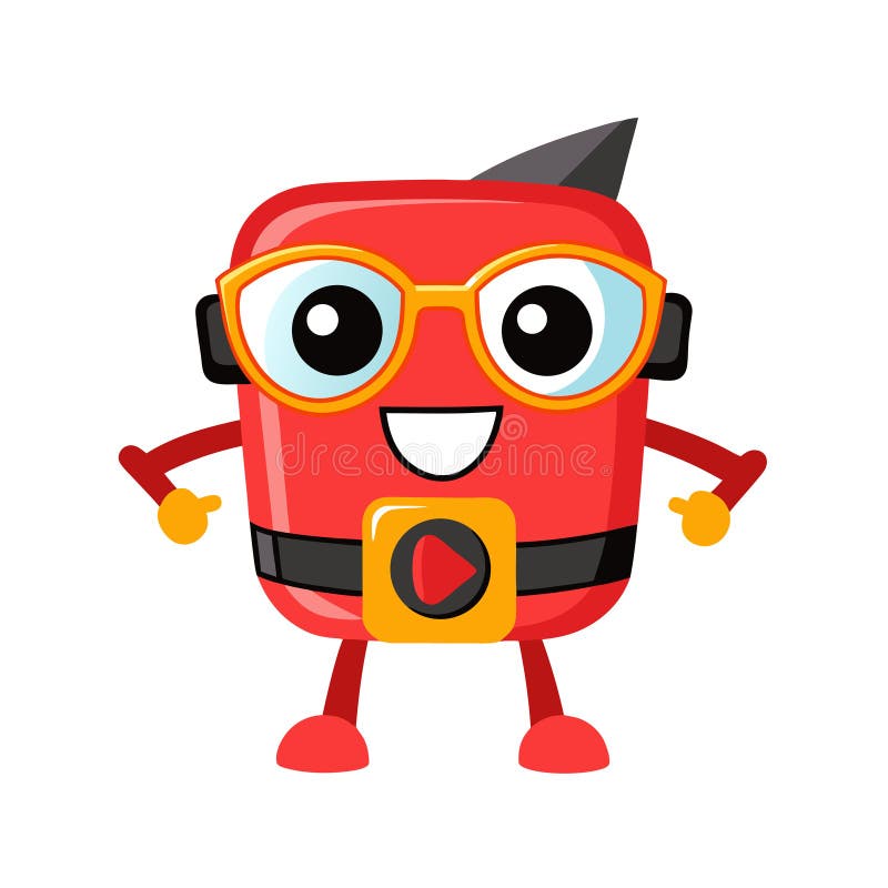 Cute Media Player Mascot Character with Glasses on a White Background ...