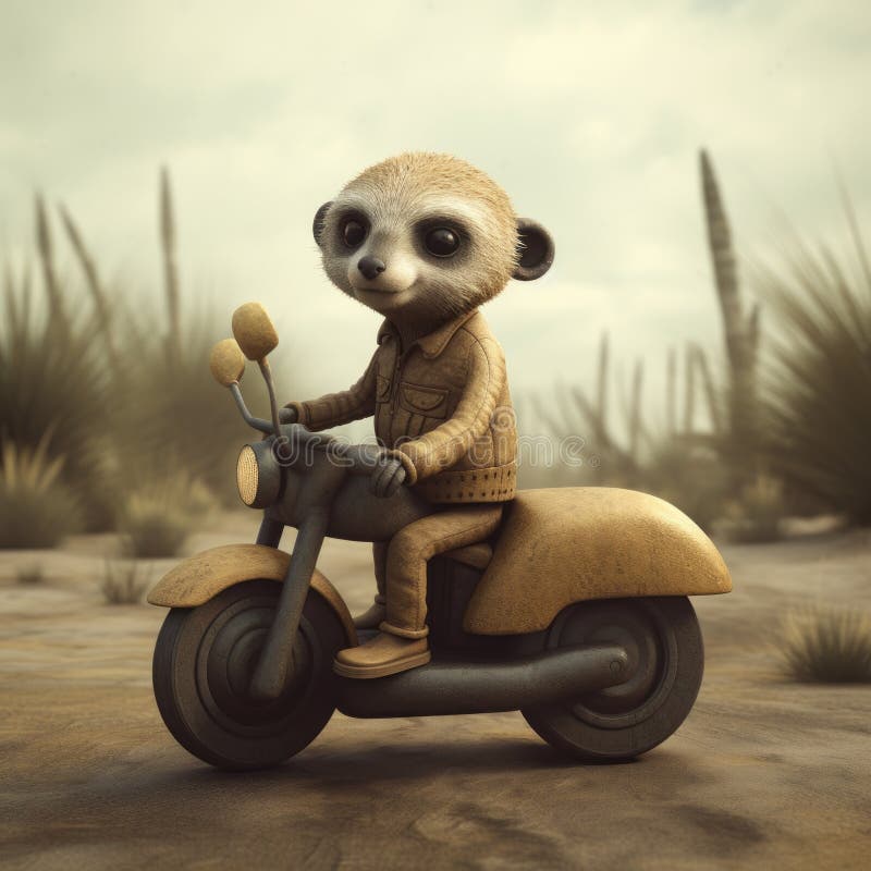 Cute Meerkat Riding a Motorcycle Stock Illustration - Illustration of ...